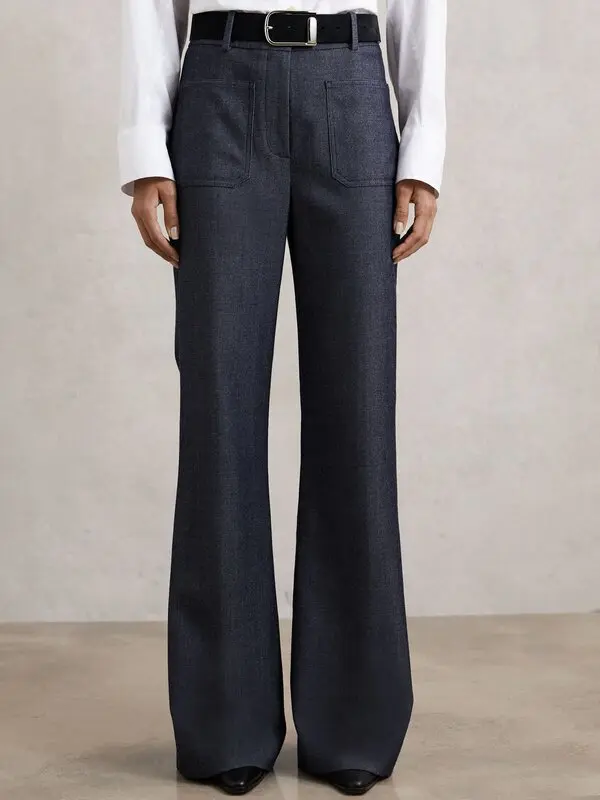 REISS Flannel Patch-pocket Flared Trousers With Wool