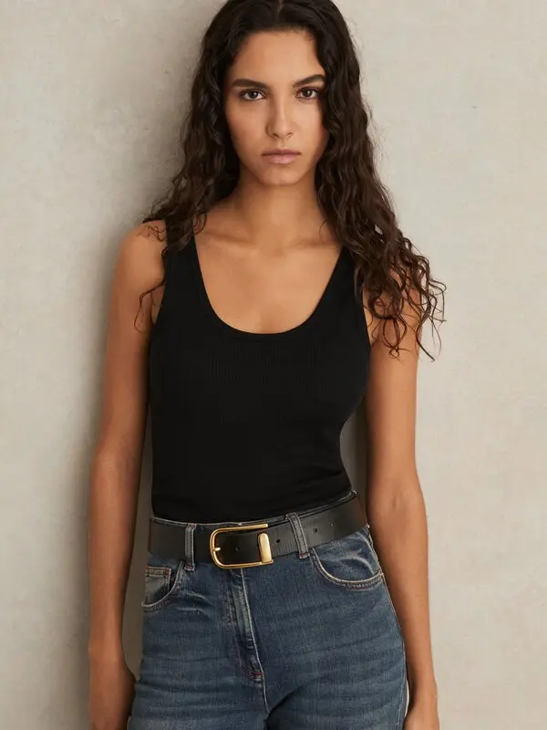REISS Stretch-cotton Ribbed Vest