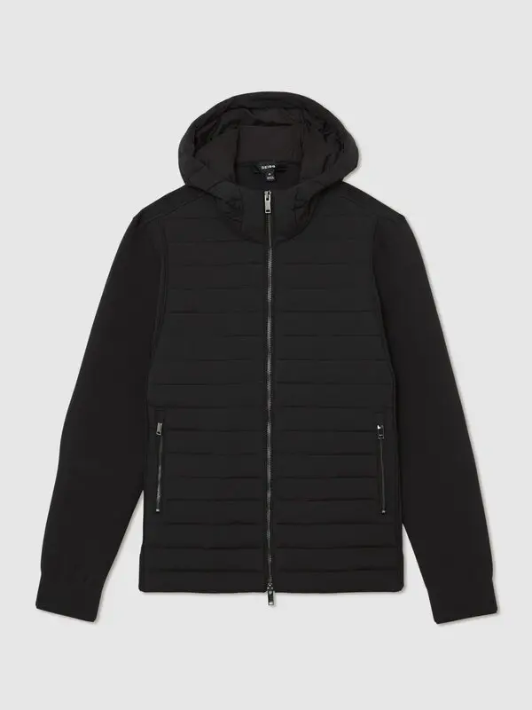 REISS Quilted Hybrid Hooded Zip-front Jacket