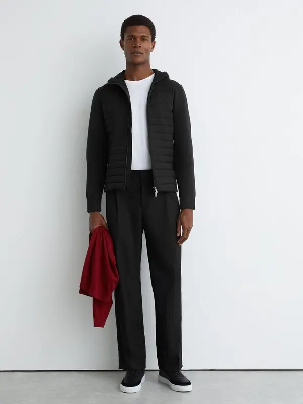 REISS Quilted Hybrid Hooded Zip-front Jacket