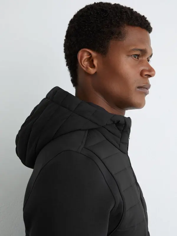 REISS Quilted Hybrid Hooded Zip-front Jacket