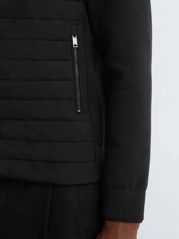 REISS Quilted Hybrid Hooded Zip-front Jacket