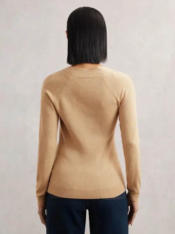 REISS Wool-blend Asymmetric Knit Top - Camel