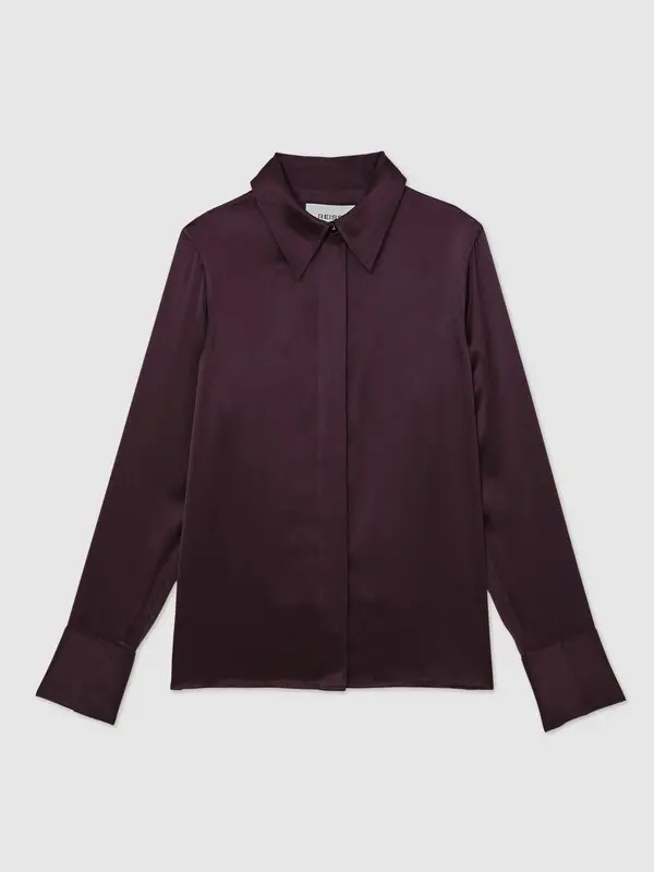 REISS Petite Silk-satin Concealed-placket Shirt