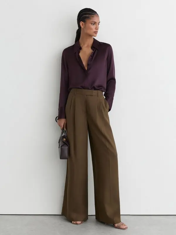 REISS Petite Silk-satin Concealed-placket Shirt