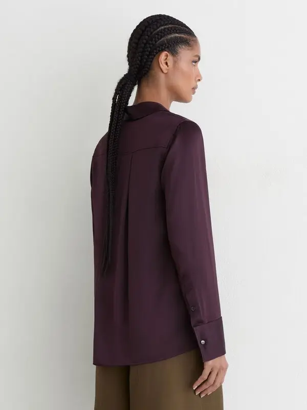 REISS Petite Silk-satin Concealed-placket Shirt