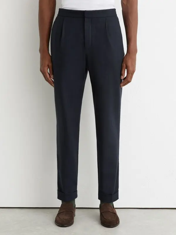REISS Wool-blend Tapered Cuffed Trousers - Navy