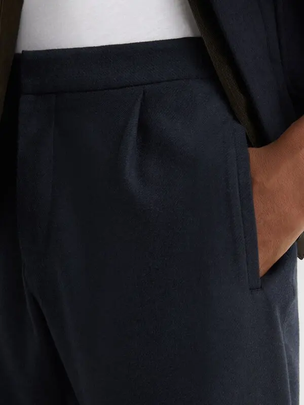 REISS Wool-blend Tapered Cuffed Trousers - Navy