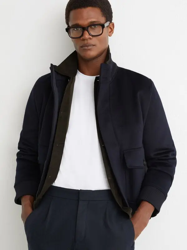 REISS Wool-blend Tapered Cuffed Trousers - Navy