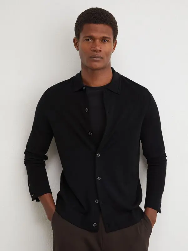 REISS Merino Wool Button-through Cardigan
