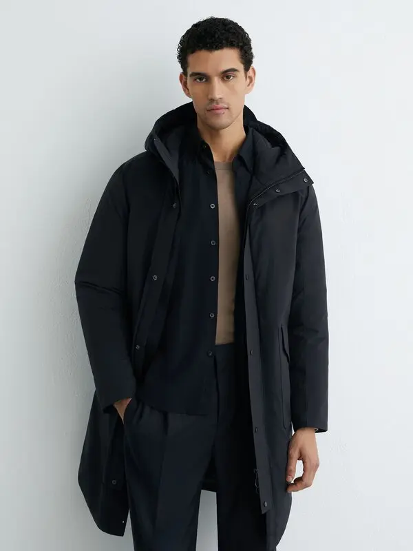 REISS Quilted Hooded Mid-length Puffer Coat