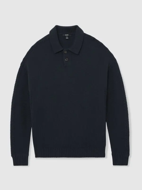 REISS Wool-blend Half-button Polo Jumper