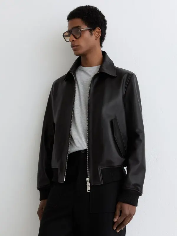 REISS Leather Zip-through Jacket