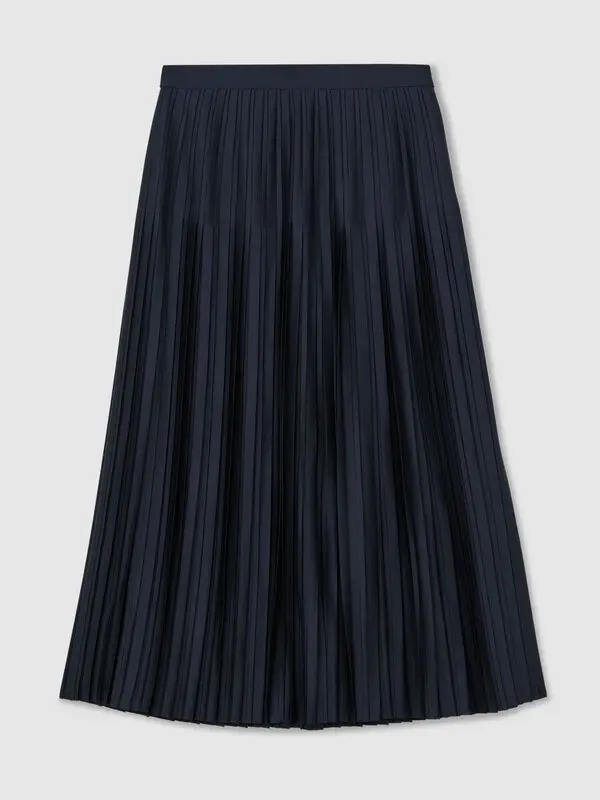 REISS Satin Pleated Midi Skirt