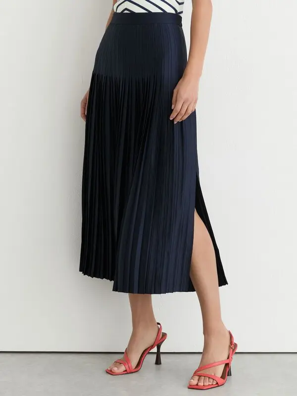 REISS Satin Pleated Midi Skirt