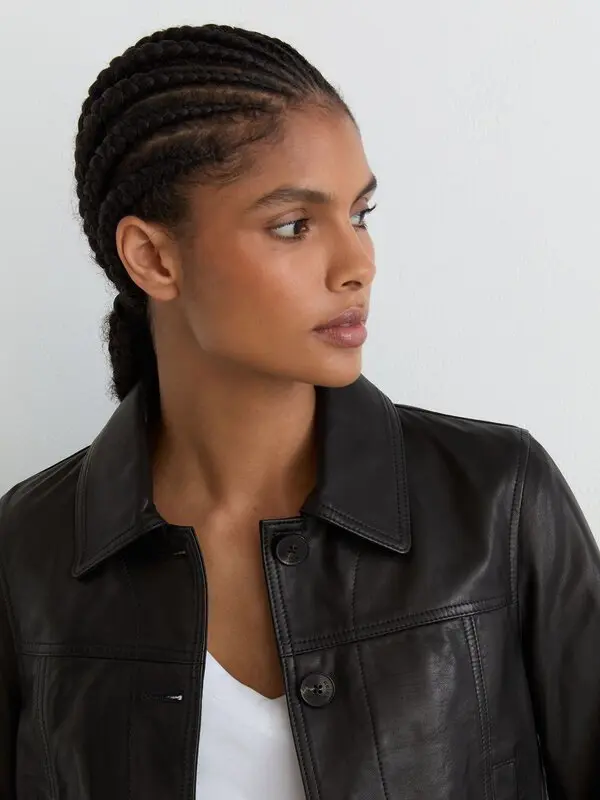 REISS Petite Leather Trucker Jacket