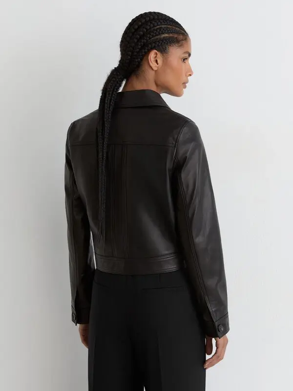 REISS Petite Leather Trucker Jacket