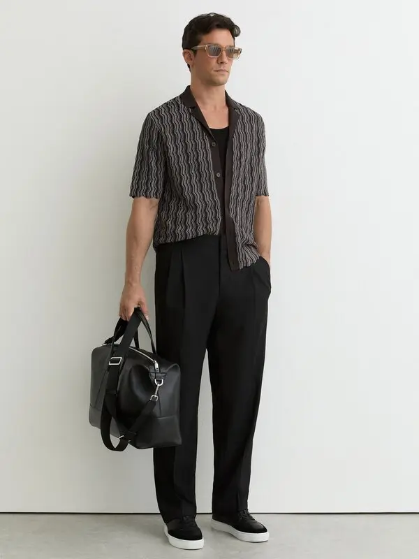 REISS Wavy-stripe Cuban-collar Knit Shirt