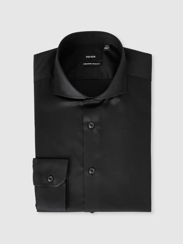 REISS Storm Double Cuff Shirt Cotton Plain