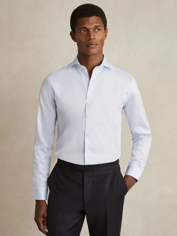 REISS Storm Slim Fit Cotton Double-cuff Shirt - Soft Blue
