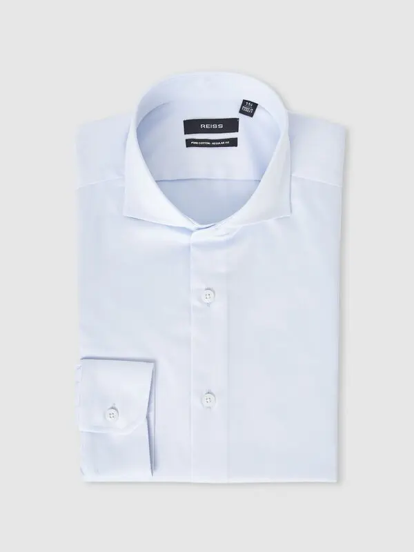 REISS Storm Slim Fit Cotton Double-cuff Shirt - Soft Blue