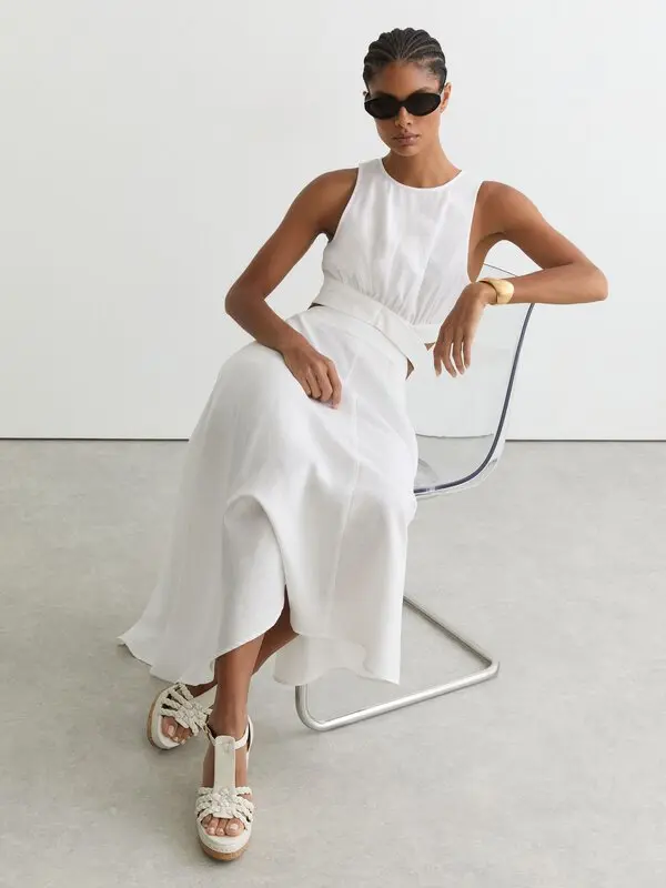 REISS Leather Plaited-strap Wedge Sandals