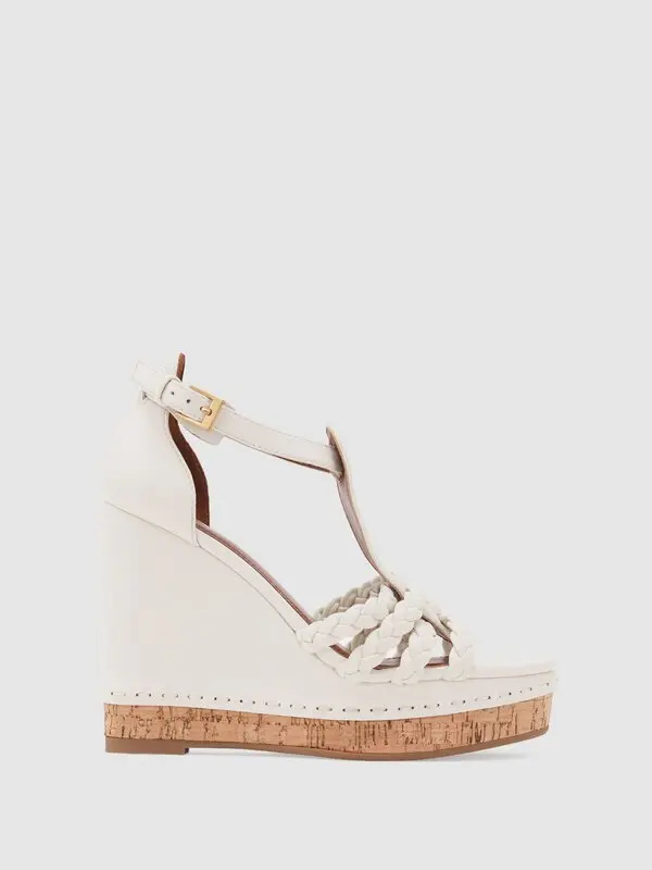 REISS Leather Plaited-strap Wedge Sandals