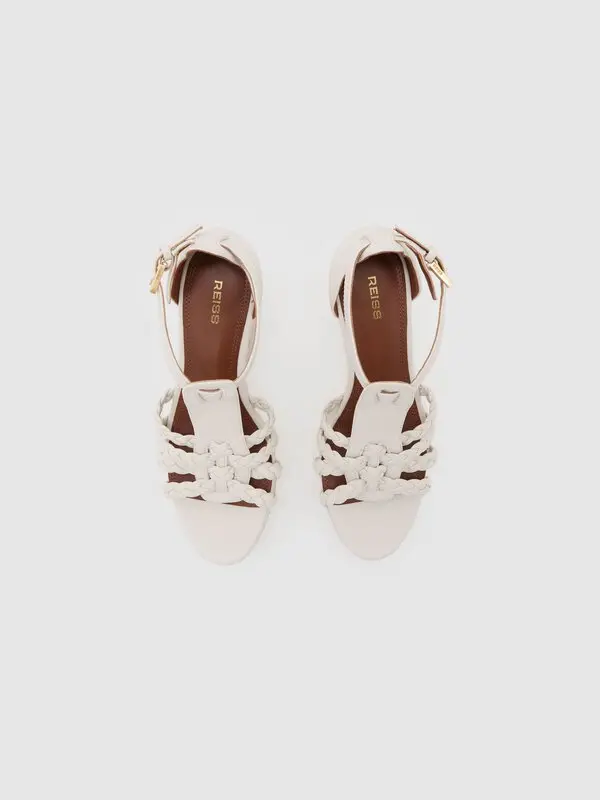 REISS Leather Plaited-strap Wedge Sandals