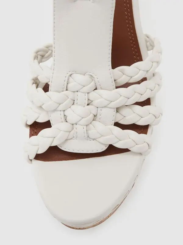 REISS Leather Plaited-strap Wedge Sandals