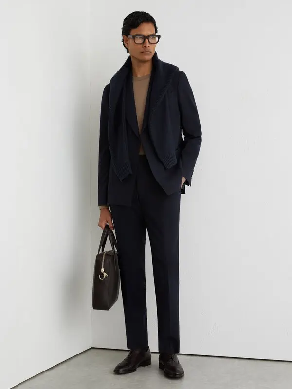 REISS Tailored Fit Textured Wool Blend Suit Trousers - Navy