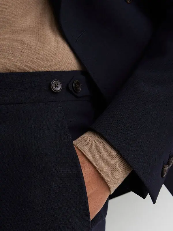 REISS Tailored Fit Textured Wool Blend Suit Trousers - Navy