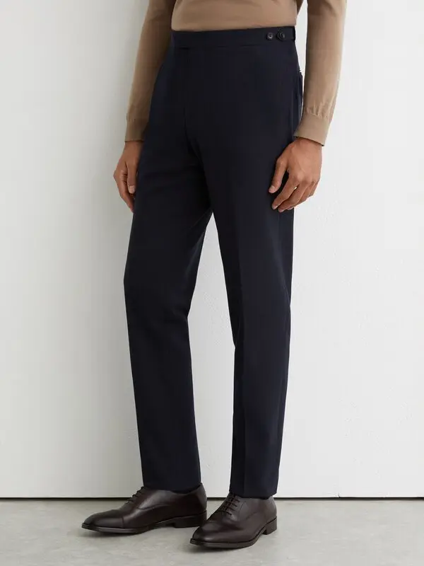 REISS Tailored Fit Textured Wool Blend Suit Trousers - Navy
