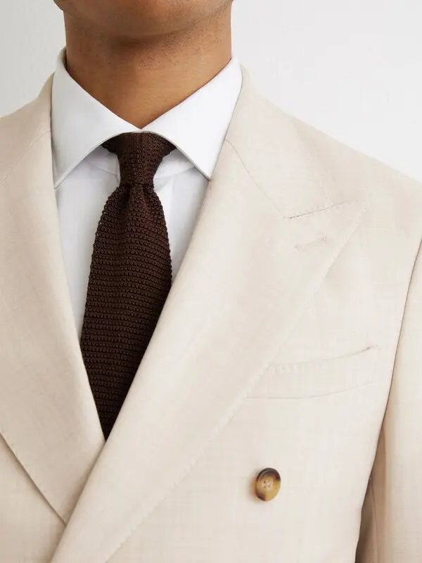 REISS Tailored Fit Double-breasted Textured Suit Blazer With Wool - Stone