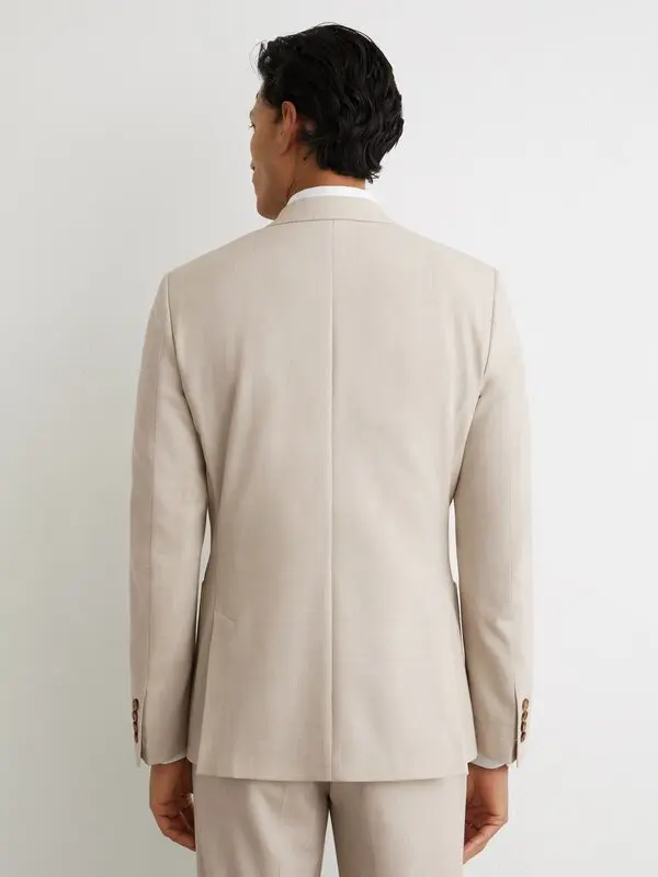 REISS Tailored Fit Double-breasted Textured Suit Blazer With Wool - Stone