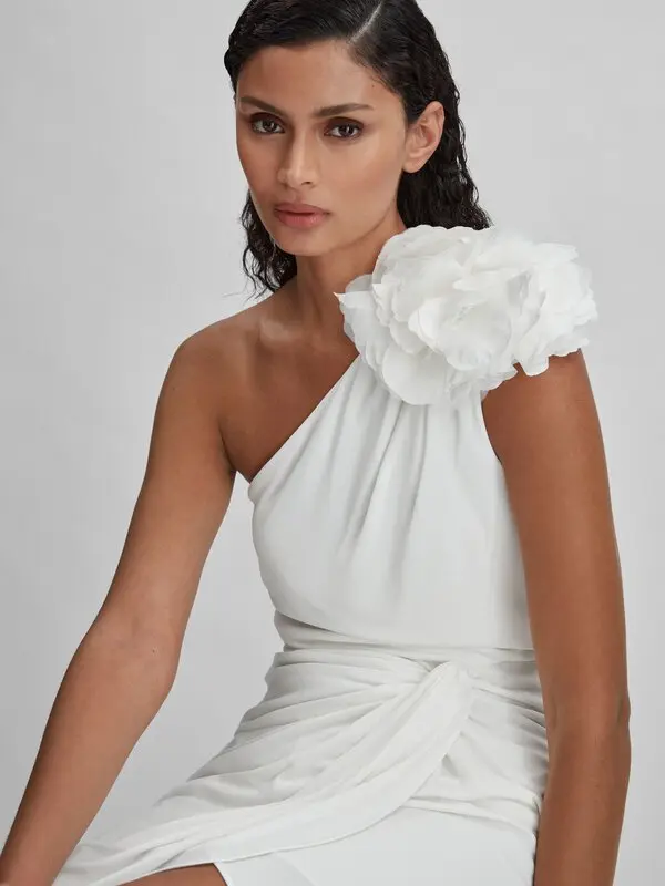 Halston Ruffled One Shoulder Mini Dress