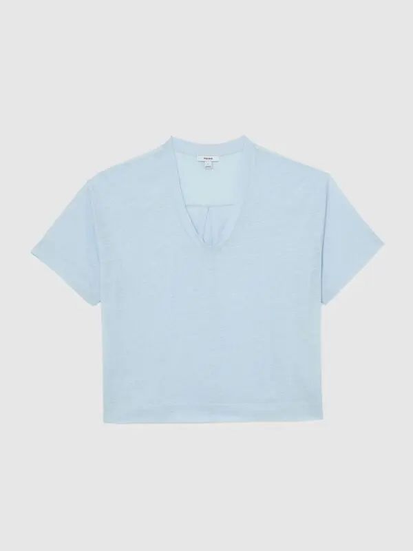 REISS Linen V-neck T-shirt