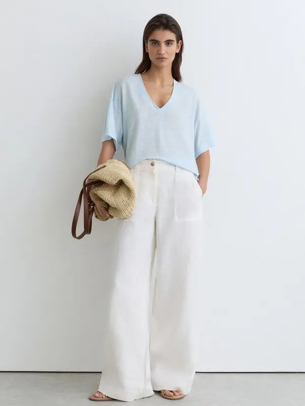 REISS Linen V-neck T-shirt