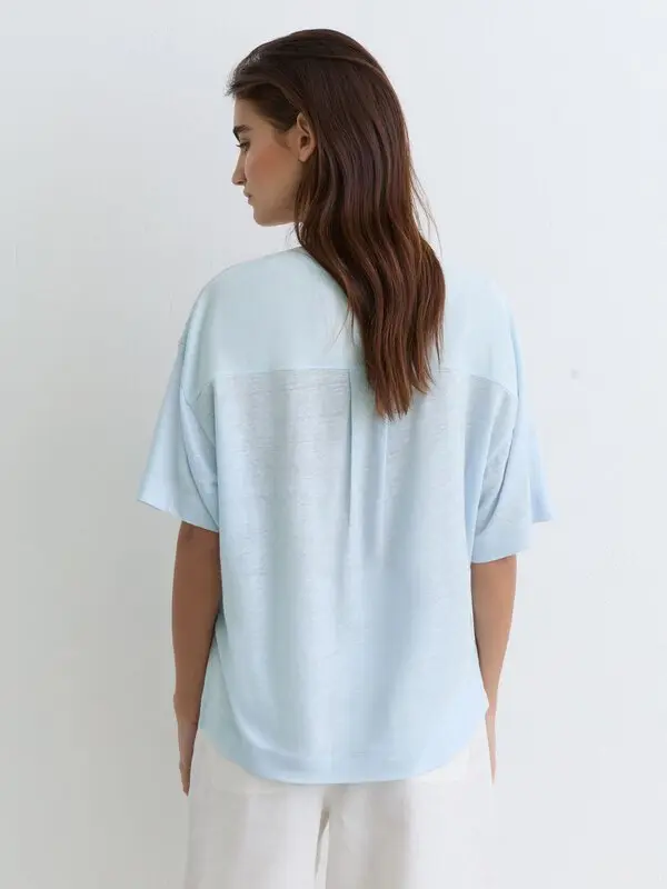 REISS Linen V-neck T-shirt