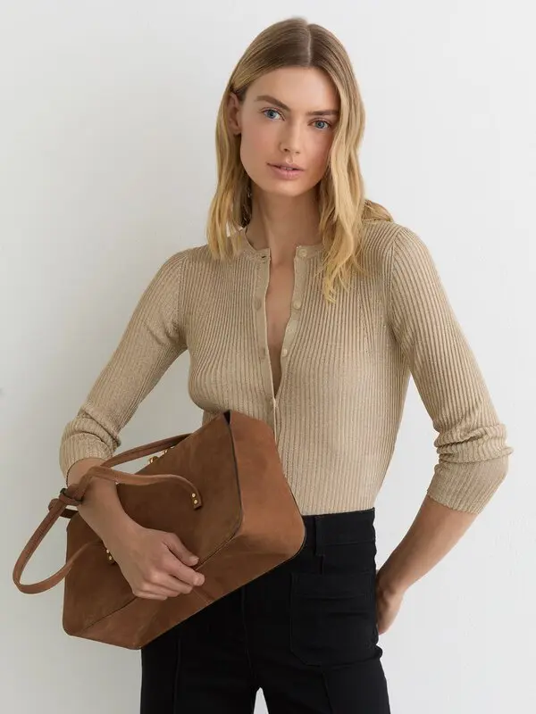 REISS Metallic Rib-knit Cardigan