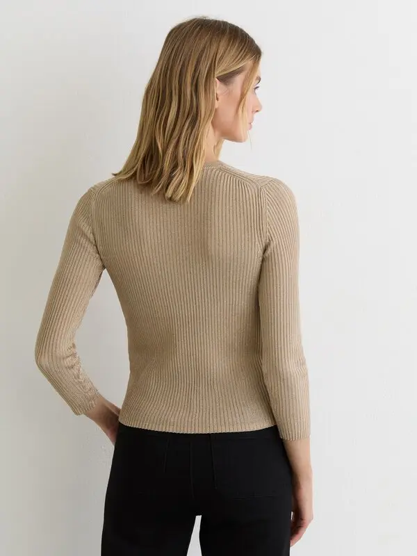 REISS Metallic Rib-knit Cardigan