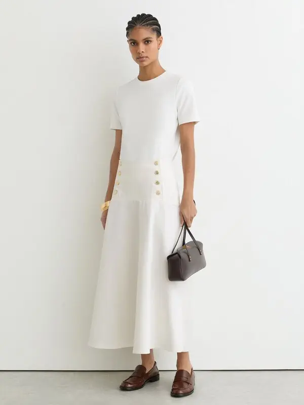 REISS Cotton Button-detail Midi Skirt