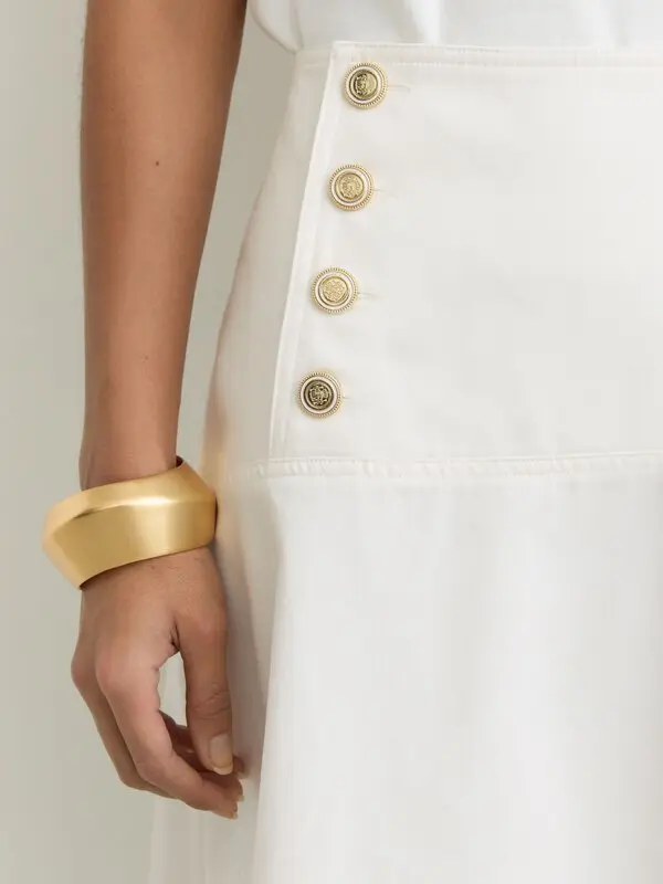 REISS Cotton Button-detail Midi Skirt