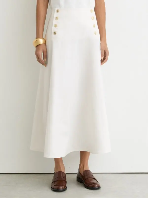 REISS Cotton Button-detail Midi Skirt
