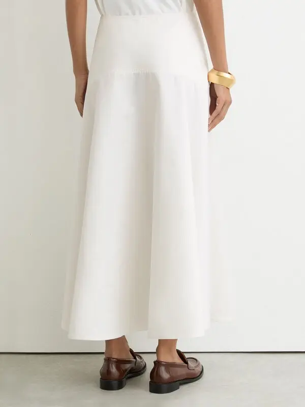 REISS Cotton Button-detail Midi Skirt
