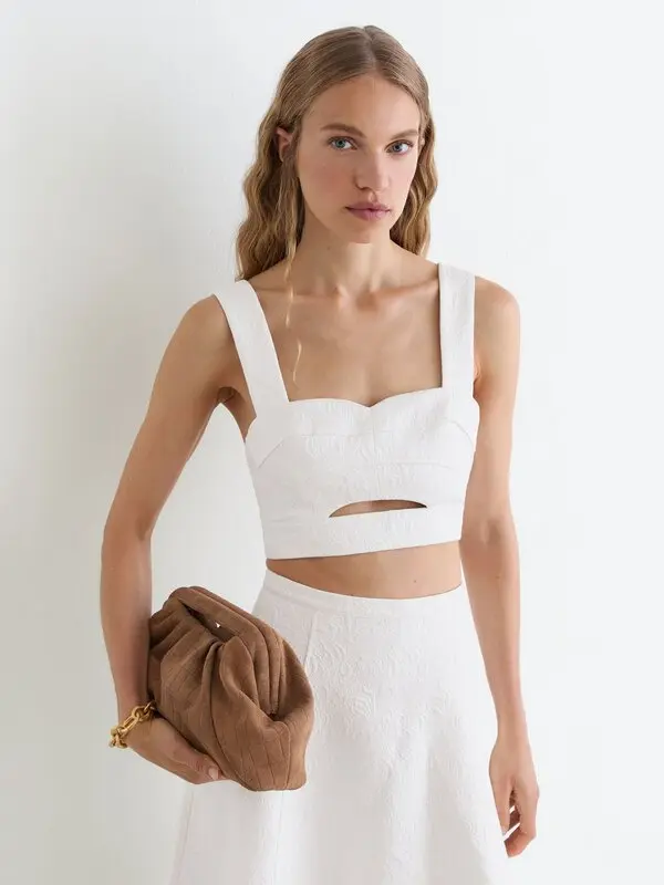 REISS Cotton-blend Jacquard Crop Top