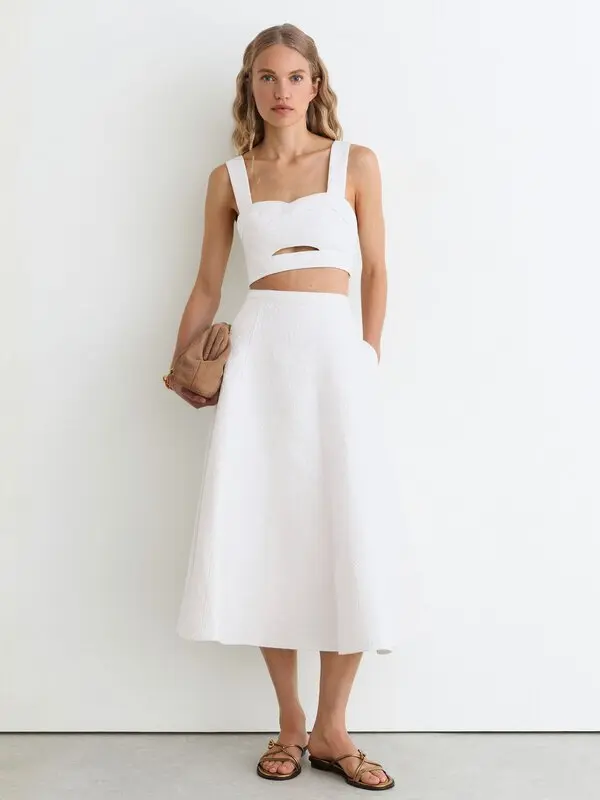 REISS Cotton-blend Jacquard Crop Top