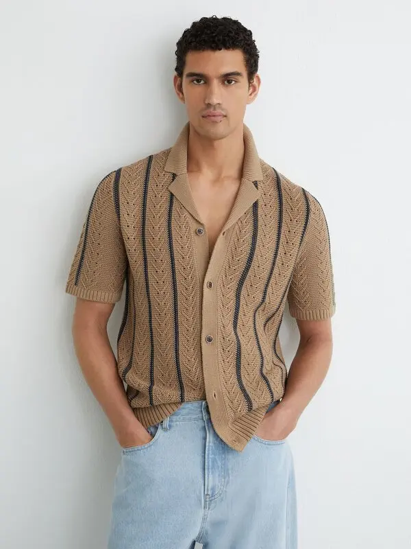 REISS Cotton-blend Textured-knit Stripe Shirt