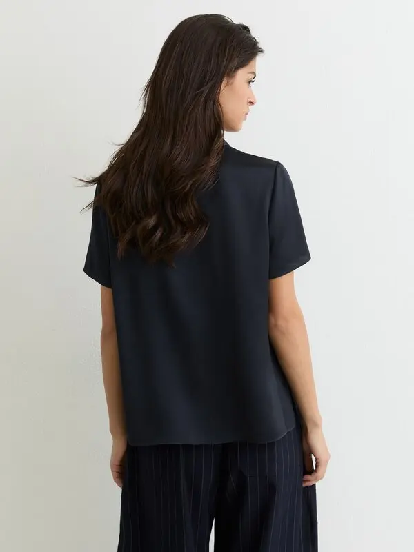 REISS Silk Half-button Short-sleeve Shirt - Navy
