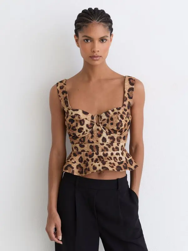 REISS Cotton Leopard-print Bustier Top