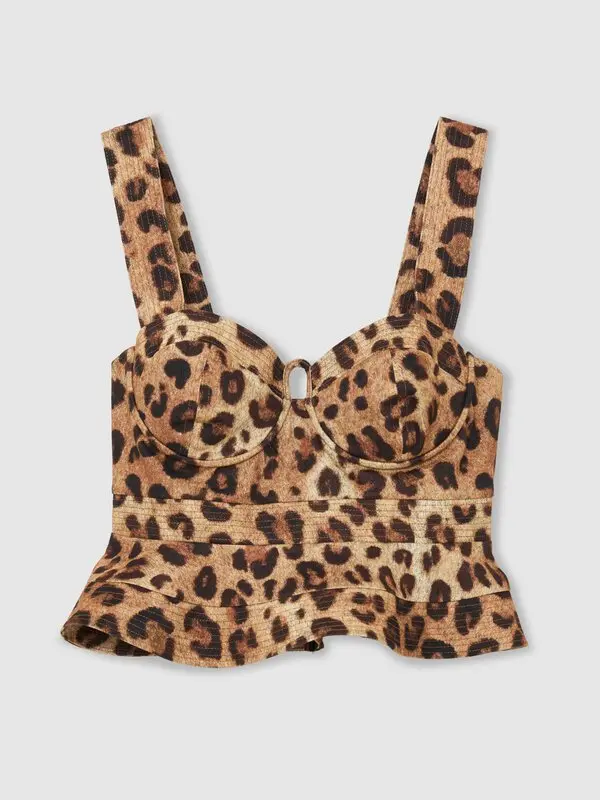 REISS Cotton Leopard-print Bustier Top